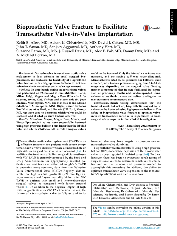 (PDF) Bioprosthetic Valve Fracture to Facilitate Transcatheter Valve-in ...