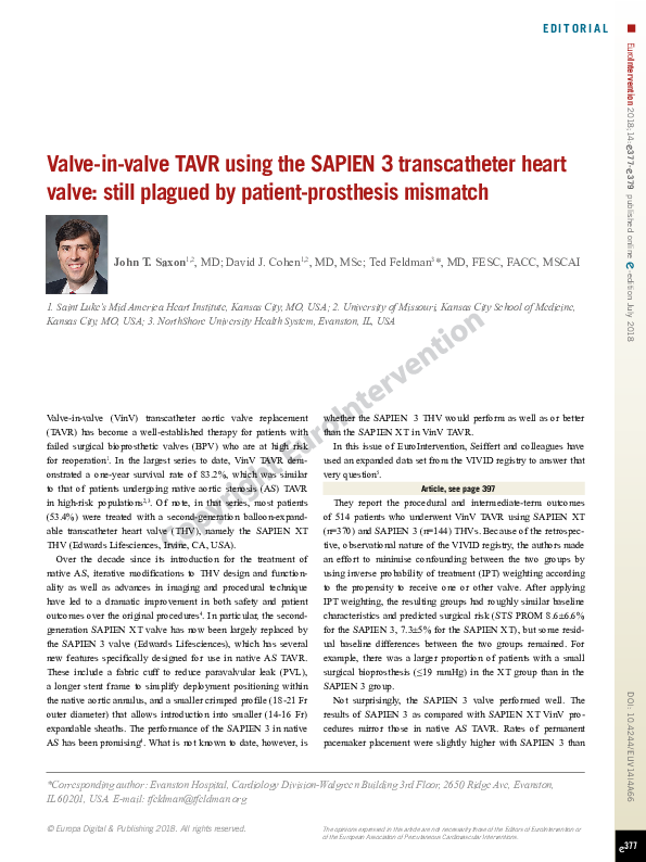 (PDF) Valve-in-valve TAVR using the SAPIEN 3 transcatheter heart valve ...