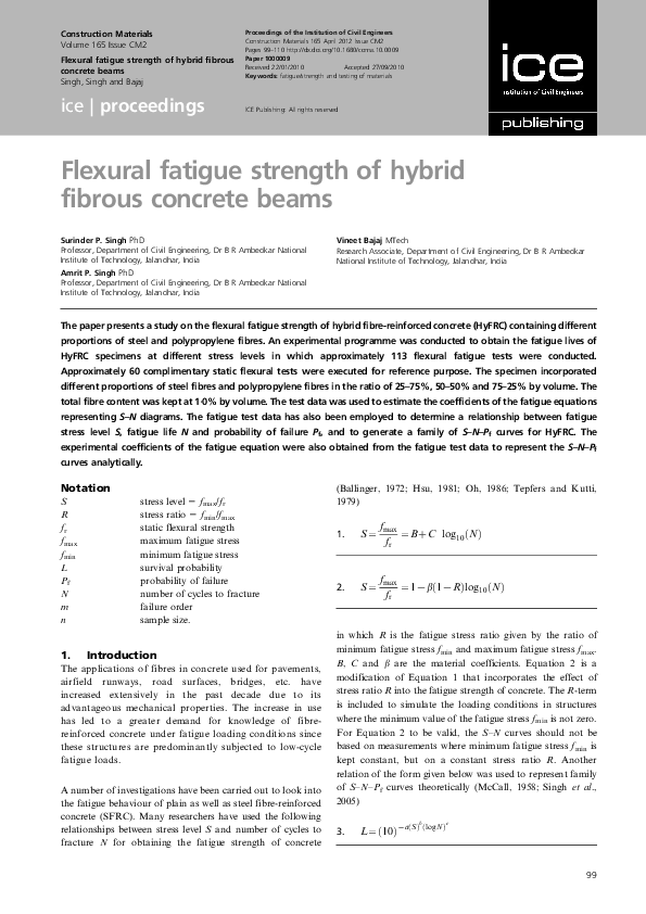 (PDF) Flexural fatigue strength of hybrid fibrous concrete beams