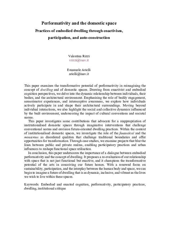 (PDF) Performativity and the domestic space Practices of embodied ...