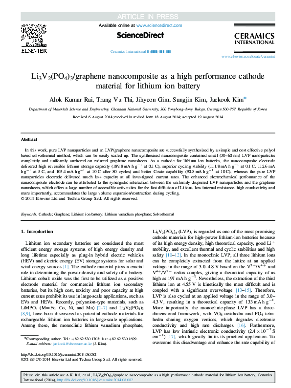 (PDF) Li3V2(PO4)3/graphene nanocomposite as a high performance cathode material for lithium ion ...