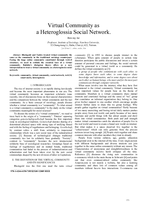 (PDF) Virtual community as a heteroglossia social network