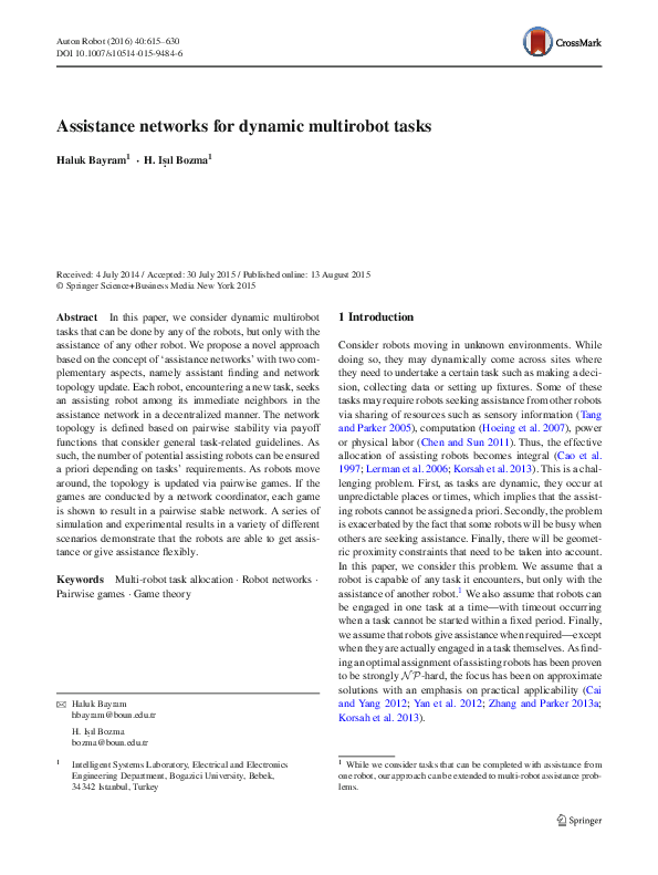 (PDF) Assistance networks for dynamic multirobot tasks