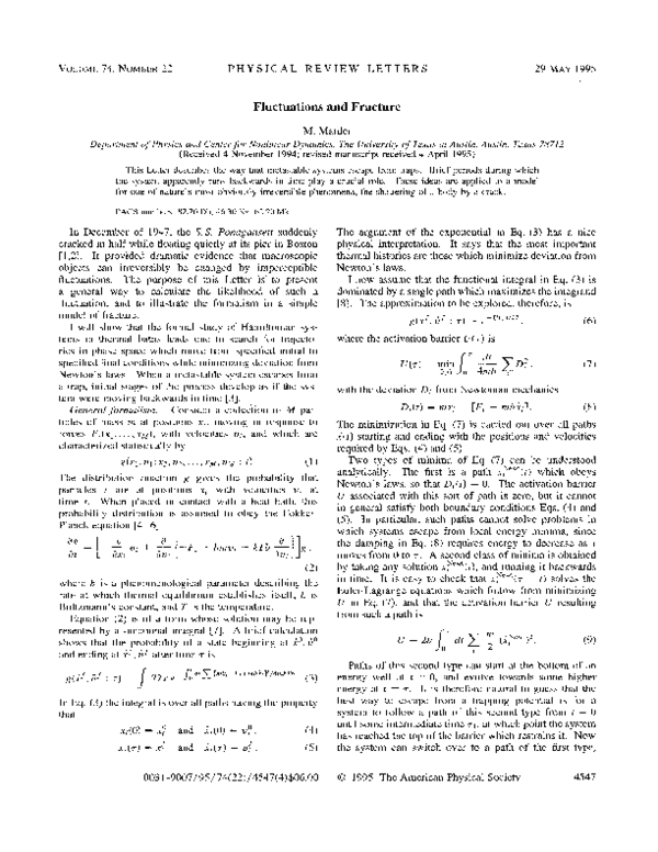 (PDF) Fluctuations and Fracture
