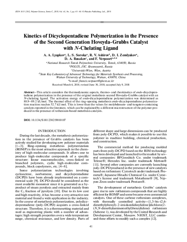 (PDF) Kinetics of Dicyclopentadiene Polymerization in the Presence of ...