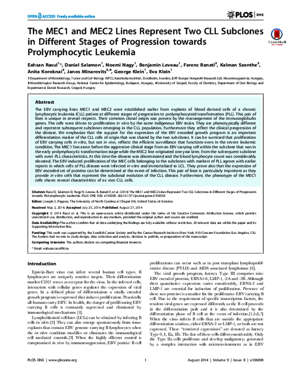 (PDF) The MEC1 and MEC2 Lines Represent Two CLL Subclones in Different ...