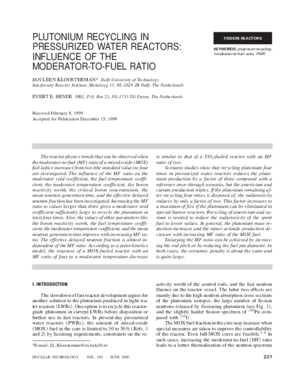 (PDF) Plutonium Recycling in Pressurized Water Reactors: Influence of ...