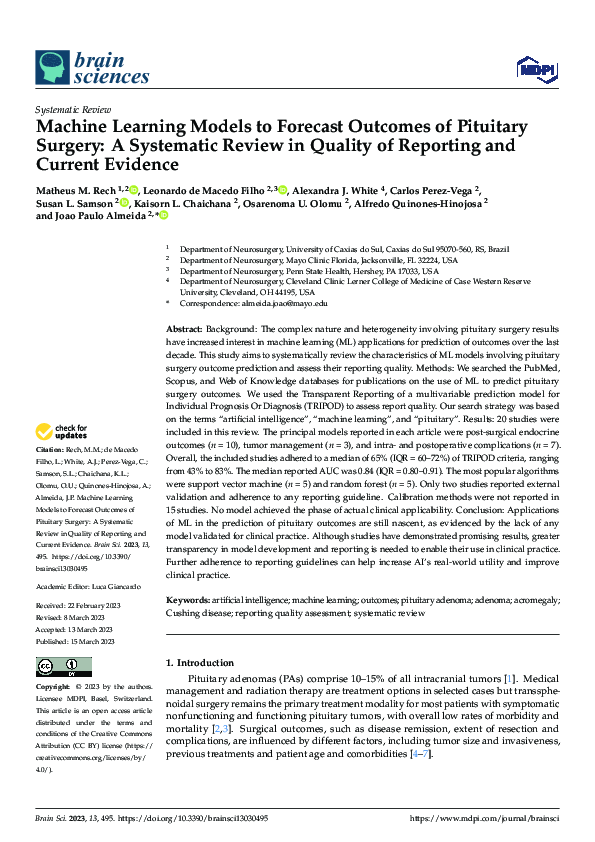 (PDF) Machine Learning Models to Forecast Outcomes of Pituitary Surgery: A Systematic Review in ...