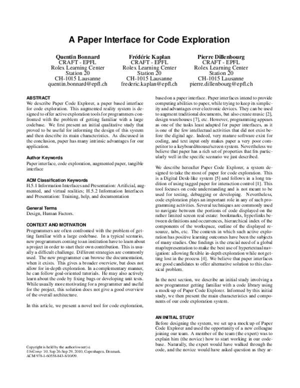 (PDF) A Paper Interface for Code Exploration | Learning Center ...