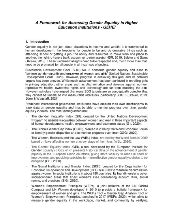 (PDF) A Framework for Assessing Gender Equality in Higher Education ...
