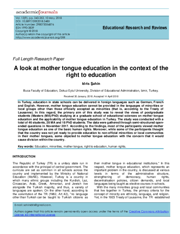 (PDF) A look at mother tongue education in the context of the right to ...