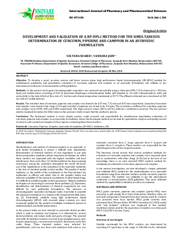 Pdf Development And Validation Of A Rp Hplc Method For The