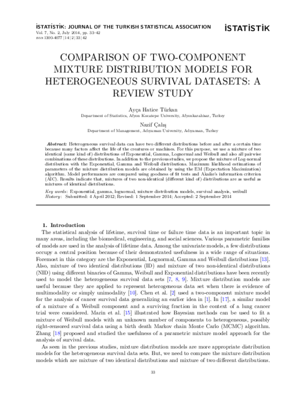 (PDF) Comparison of Two-Component Mixture Distribution Models for ...