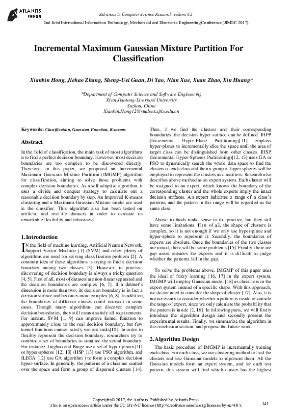 (PDF) Incremental Maximum Gaussian Mixture Partition For Classification