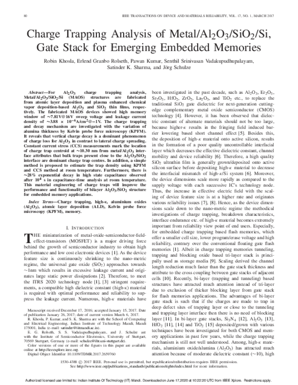 (PDF) Charge Trapping Analysis of Metal/Al2O3/SiO2/Si, Gate Stack for Emerging Embedded Memories