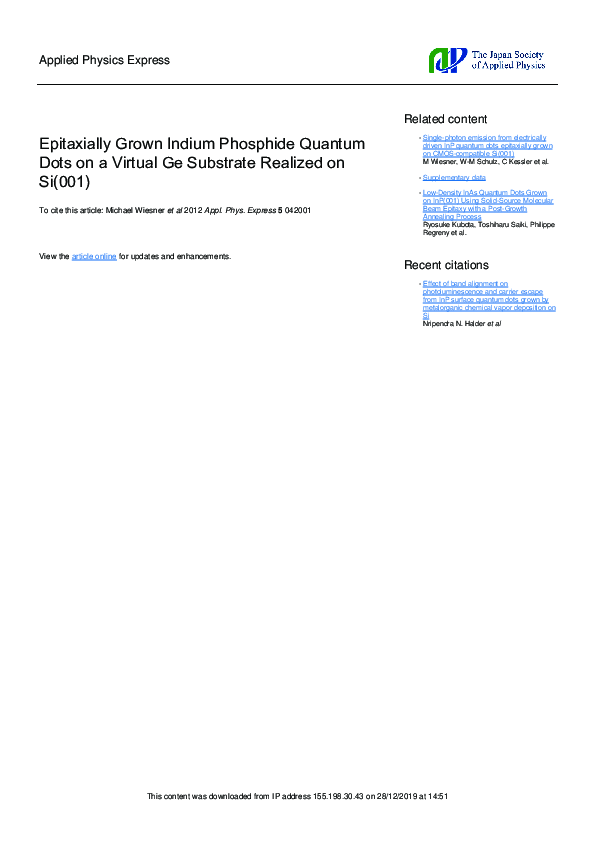 (PDF) Epitaxially Grown Indium Phosphide Quantum Dots on a Virtual Ge ...