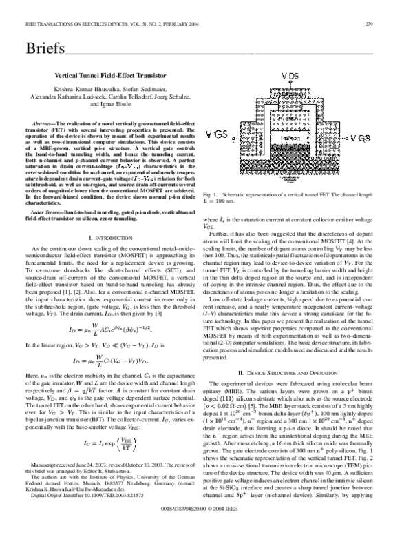 Pdf Vertical Tunnel Field Effect Transistor