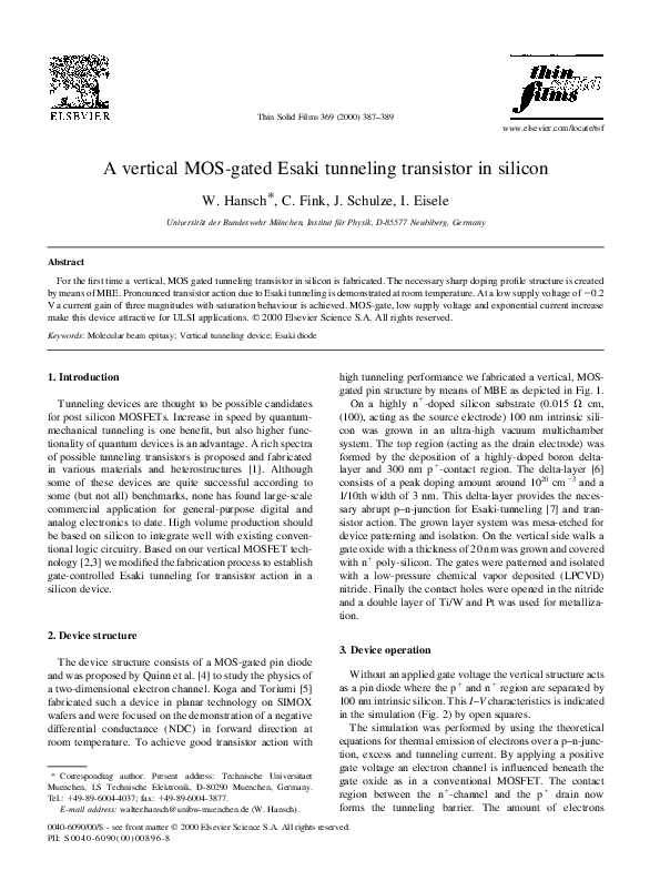 (PDF) A vertical MOS-gated Esaki tunneling transistor in silicon