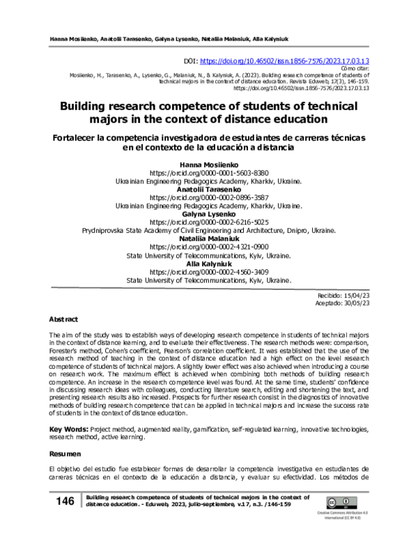 (PDF) Building research competence of students of technical majors in ...