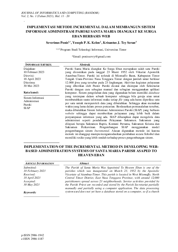 (PDF) Implementasi Metode Incremental Dalam Membangun Sistem Informasi Administrasi Paroki santa ...