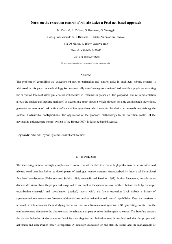 (PDF) Execution control of robotic tasks: a Petri net-based approach