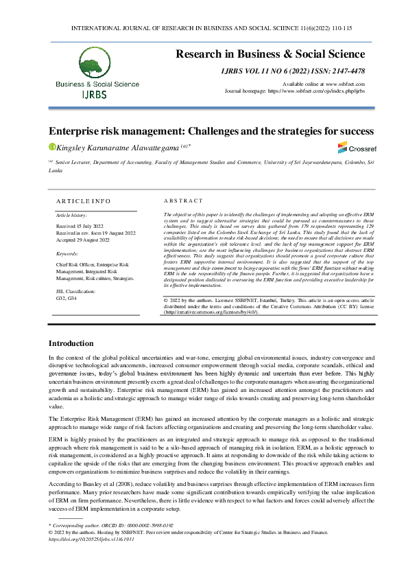 (PDF) Enterprise risk management: Challenges and the strategies for success