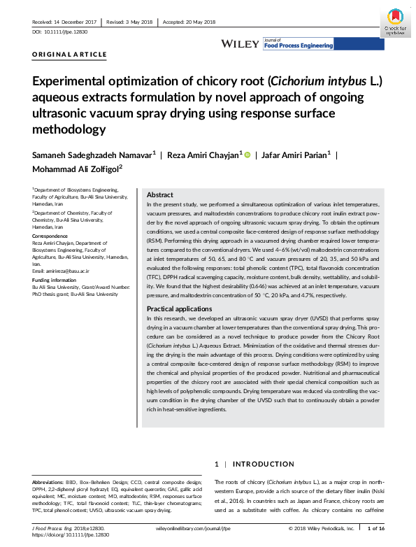 (PDF) Experimental optimization of chicory root (Cichorium intybus L ...