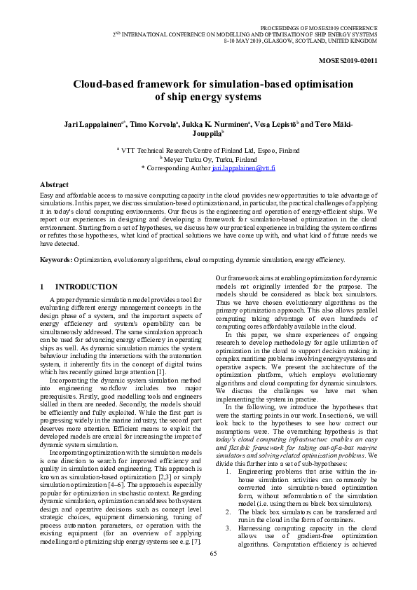 (PDF) Cloud-based framework for simulation-based optimisation of ship energy systems