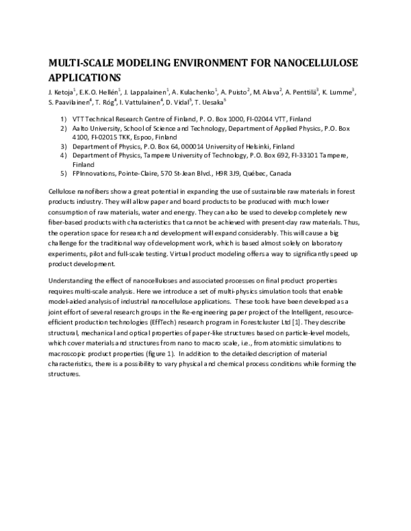 (PDF) Multi-scale modeling environment for nanocellulose applications