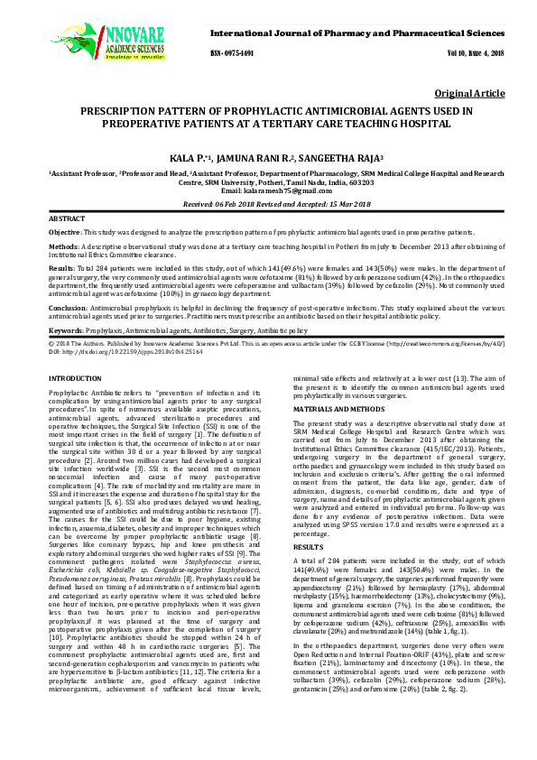 (PDF) PRESCRIPTION PATTERN OF PROPHYLACTIC ANTIMICROBIAL AGENTS USED IN ...