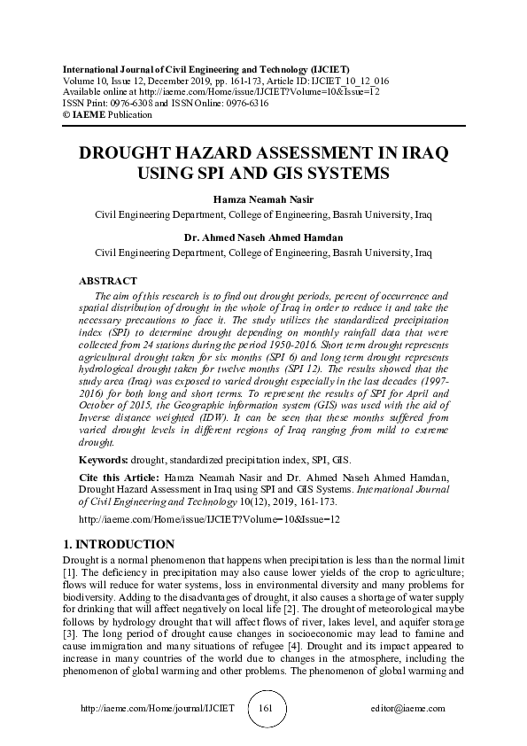 (PDF) Drought Hazard Assessment in Iraq Using Spi and Gis Systems