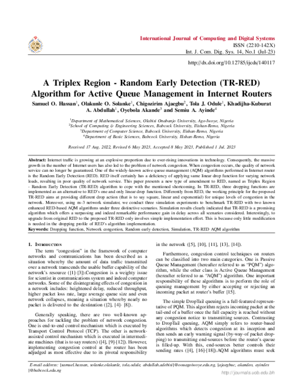 Pdf A Triplex Region Random Early Detection Tr Red Algorithm For Active Queue Management In