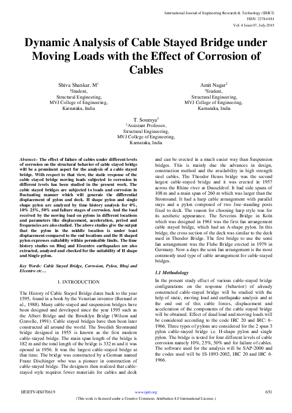 Pdf Dynamic Analysis Of Cable Stayed Bridge Under Moving Loads With The Effect Of Corrosion Of