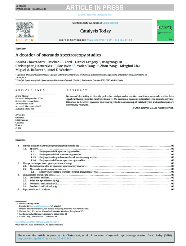 (PDF) A decade+ of operando spectroscopy studies