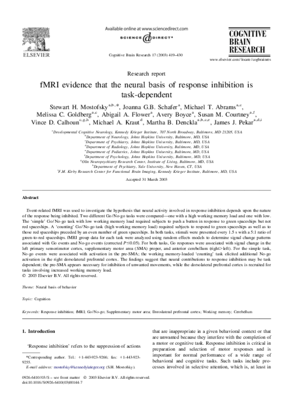 (PDF) fMRI evidence that the neural basis of response inhibition is task-dependent