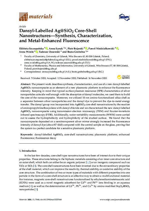 Pdf Dansyl Labelled Ag Sio2 Core Shell Nanostructures—synthesis Characterization And Metal