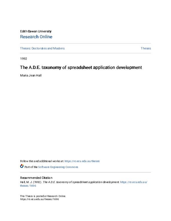 (PDF) The ADE Taxonomy of Spreadsheet Application Development | Jean Hall - Academia.edu