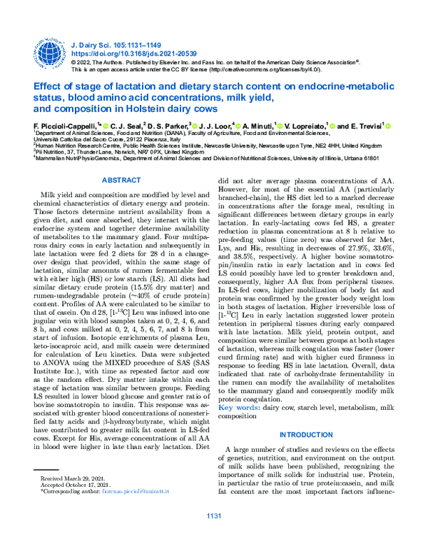 (PDF) Effect of stage of lactation and dietary starch content on endocrine-metabolic status ...