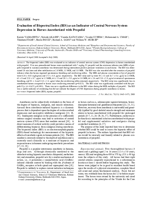 (PDF) Evaluation of Bispectral Index (BIS) as an Indicator of Central Nervous System Depression ...