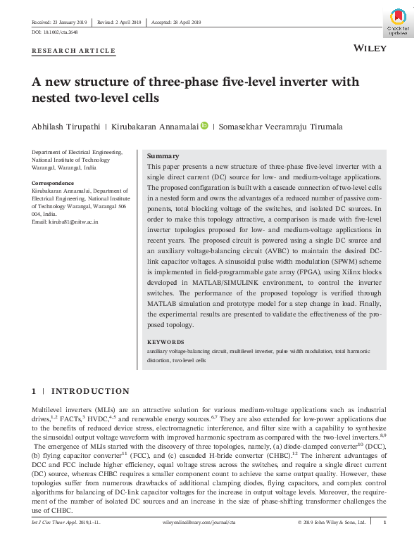 (PDF) Three-Phase Five-Level Inverter with Nested Two-Level Cells