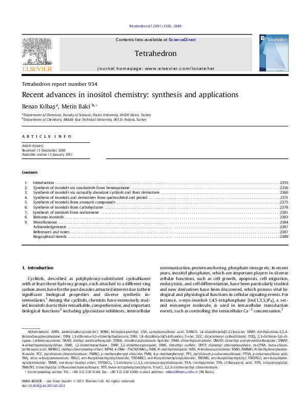 (PDF) Recent advances in inositol chemistry: synthesis and applications ...