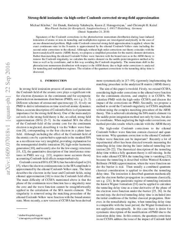 (PDF) Strong-field ionization via a high-order Coulomb-corrected strong-field approximation