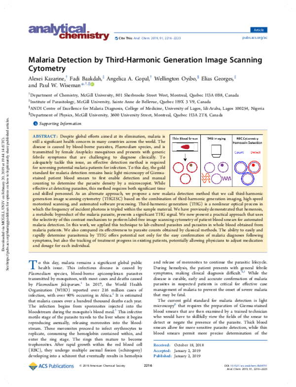 (PDF) Malaria Detection by Third-Harmonic Generation Image Scanning Cytometry | elias georges ...