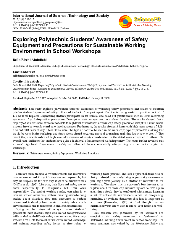 (PDF) Exploring Polytechnic Students’ Awareness of Safety Equipment and ...