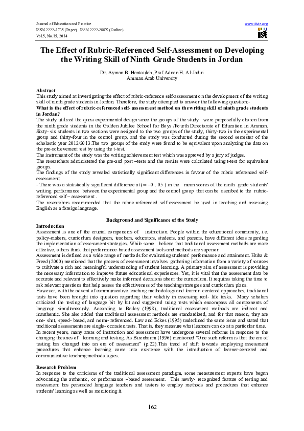 (PDF) The Effect of Rubric-Referenced Self-Assessment on Developing the ...