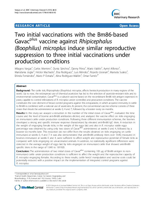(PDF) Two initial vaccinations with the Bm86-based Gavacplus vaccine ...