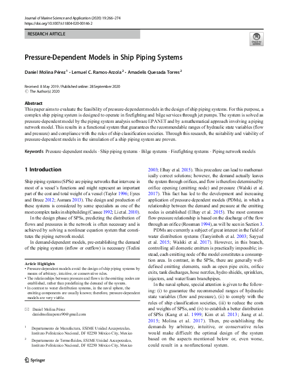 (PDF) Pressure-Dependent Models in Ship Piping Systems