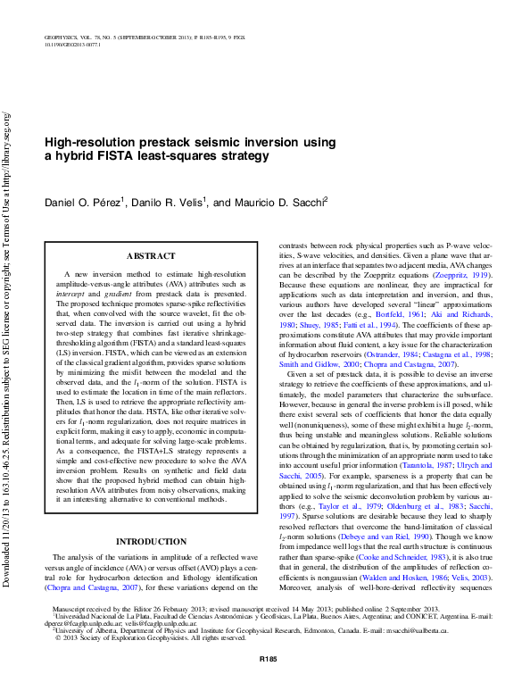 (PDF) High-resolution prestack seismic inversion using a hybrid FISTA least-squares strategy