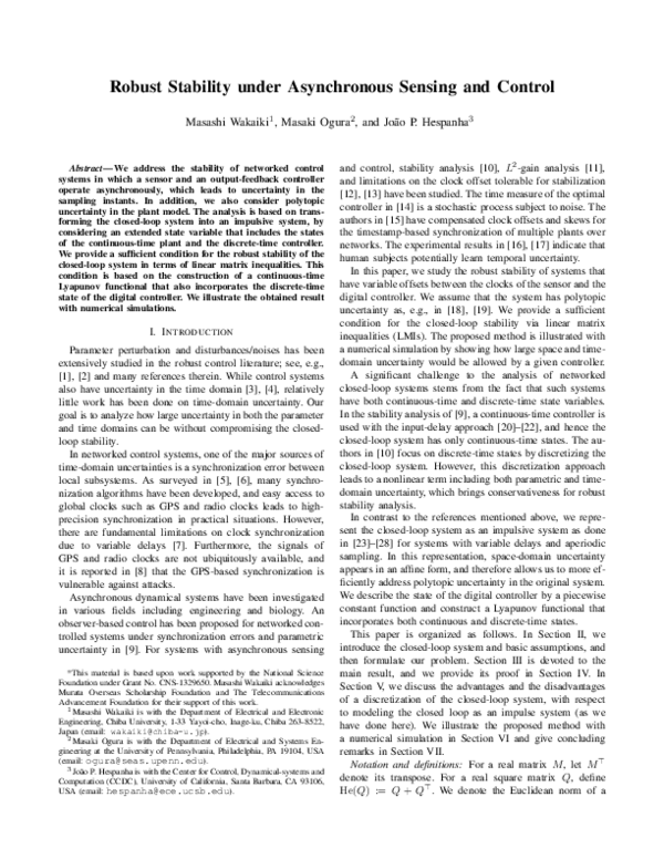 (PDF) Robust stability under asynchronous sensing and control