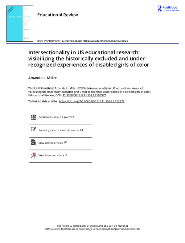 (PDF) Intersectionality in US educational research: visibilizing the ...